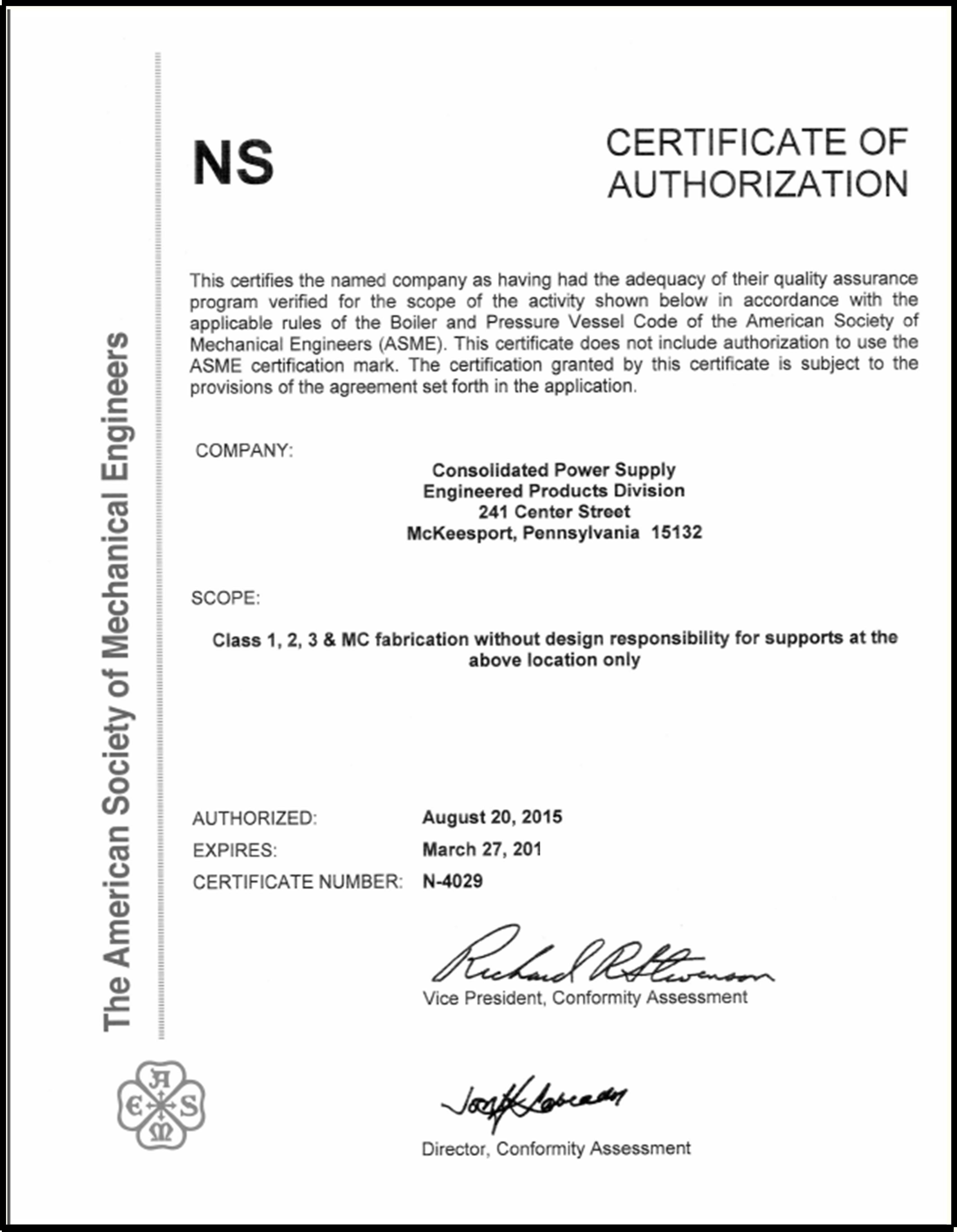 Certifications and Quality Program at Consolidated Power Supply